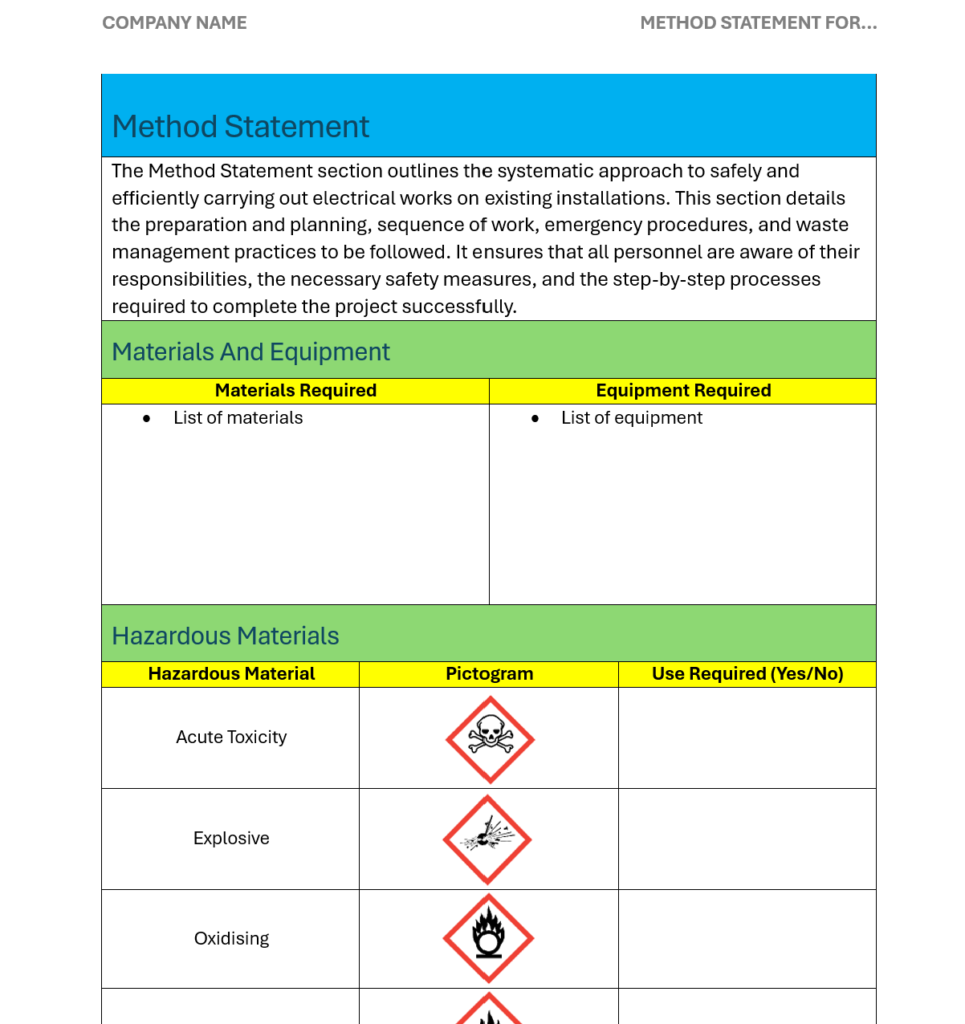 Blank Method Statement Template. Fully Customisable Microsoft Word ...
