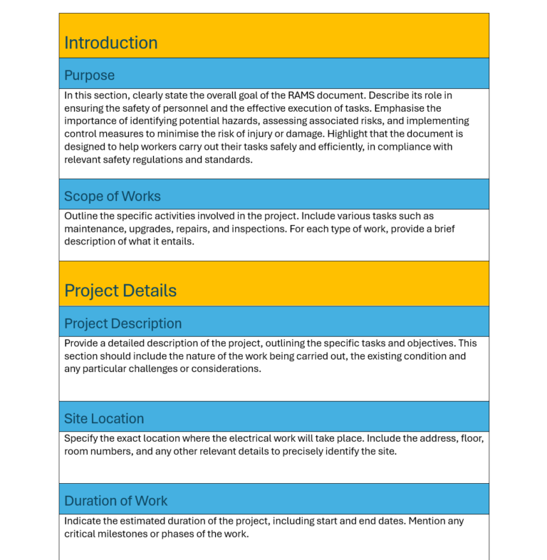 Blank RAMS Template, Risk Assessment Method Statement, Editable ...