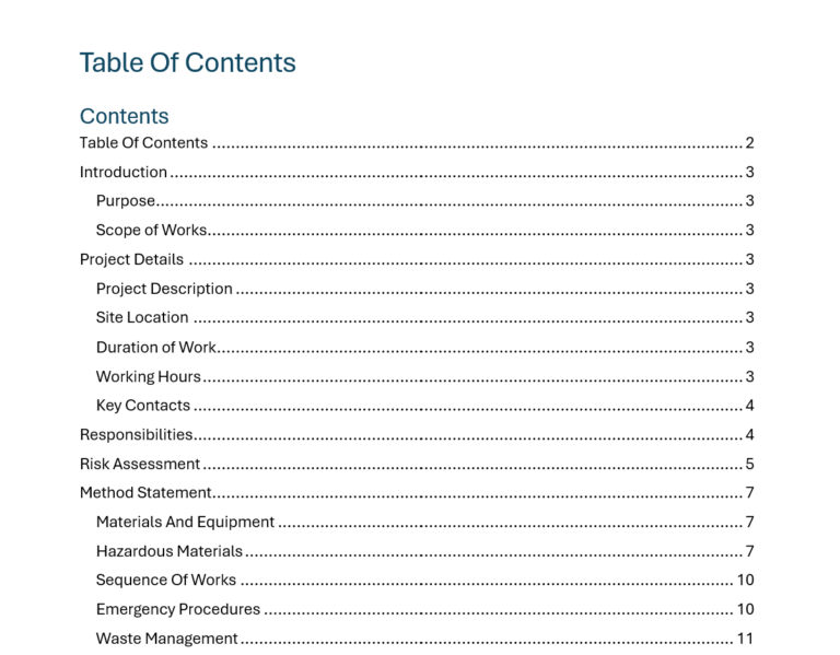 Blank RAMS Template, Risk Assessment Method Statement, Editable ...