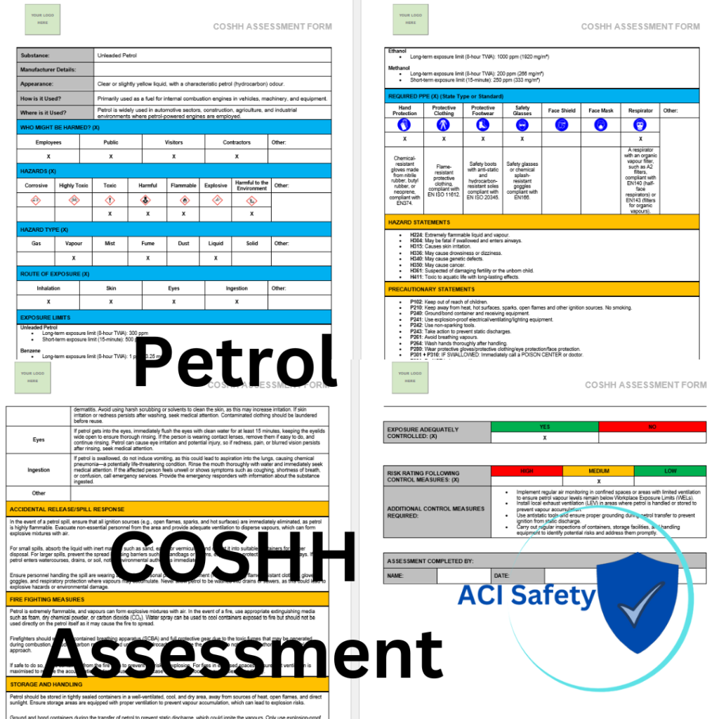 Petrol COSHH Assessment Template – MS Word – acisafety.co.uk
