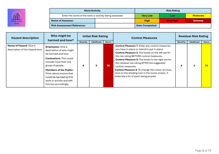 Blank Risk Assessment Template in Word – Fully Customisable for Your ...